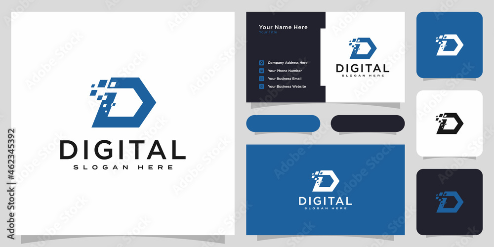 initials letter D digital logo vector design and business card Stock ...