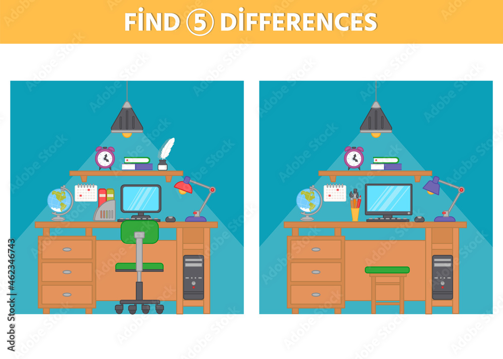 A game for children to develop logic and mindfulness. Find 5 ...