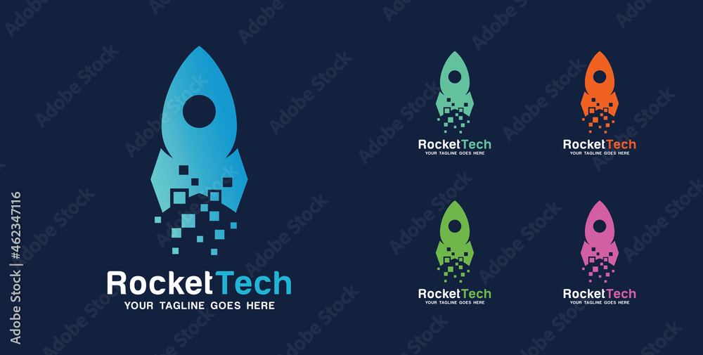 modern pixel rocket logo vector. template vector logo with simple and ...