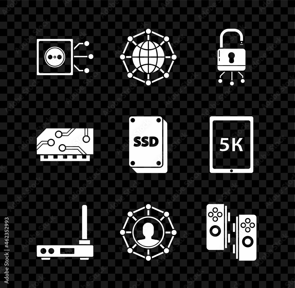 Set Remote control, Global technology or social network, Lock digital circuit board, Router and ...