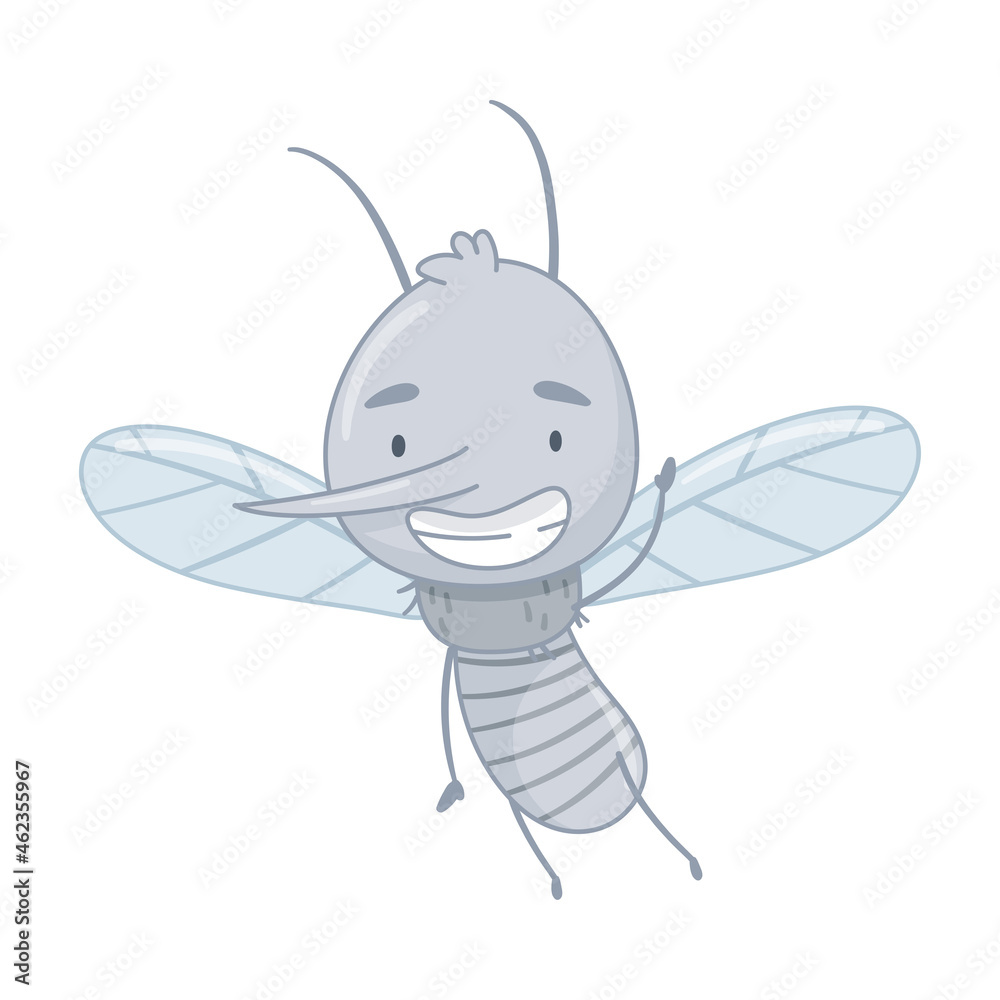 Funny smiling mosquito parasitic insect waving its paw cartoon ...