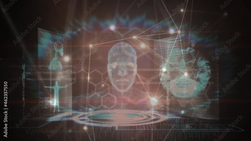 Animation of network of connections and data processing on black ...
