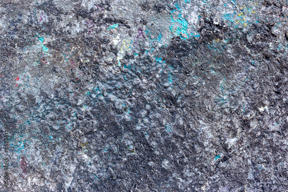 Muddy concrete wall with cracks and black spots. Old and dirty tested ...