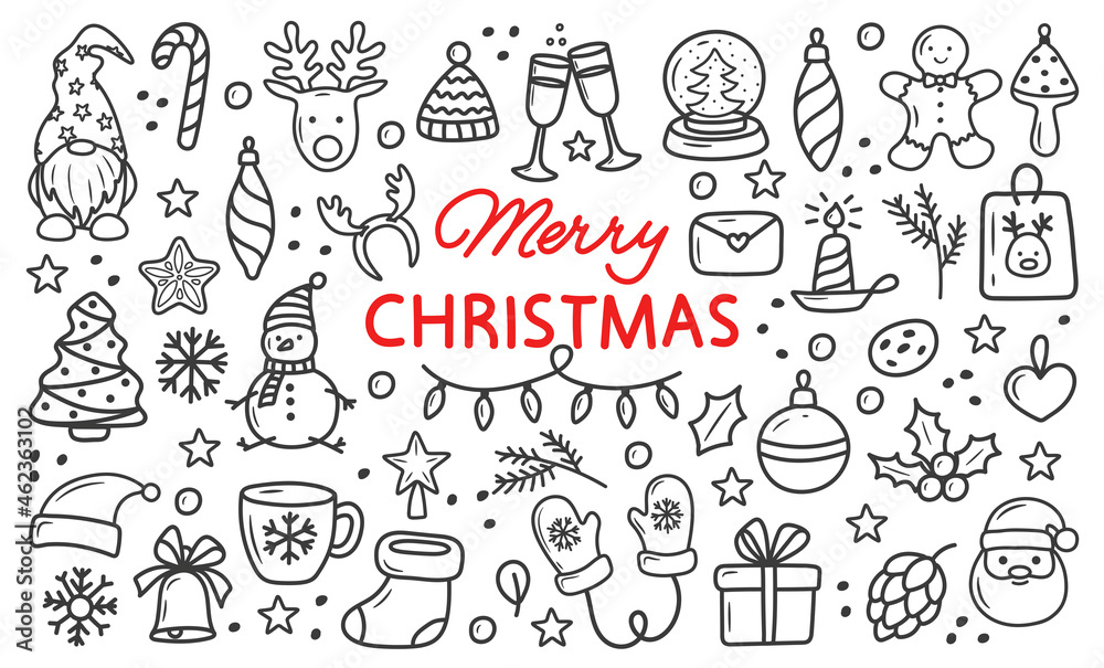 set of cute christmas santa gnome elf illustration in cartoon styleset ...