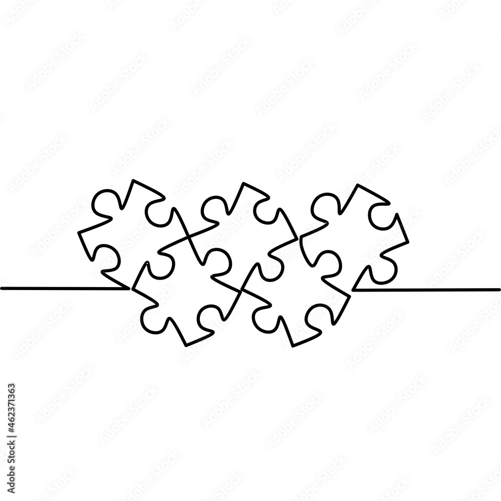 Continuous line drawing of puzzle, pieces problem solving business ...