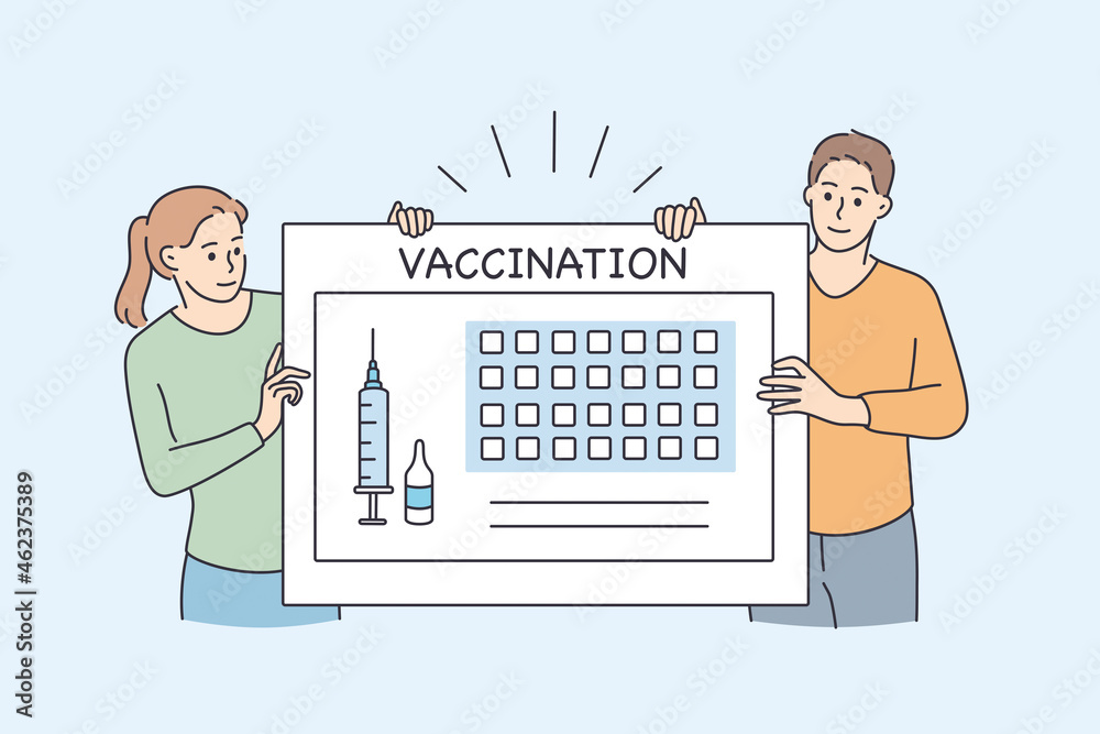 Vaccination calendar and healthcare during pandemic concept. Young ...