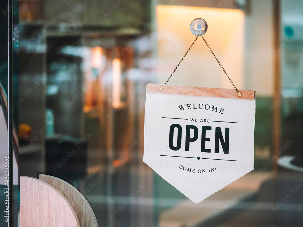 Open sign Door entrance Business retail Front shop signage Stock Photo ...