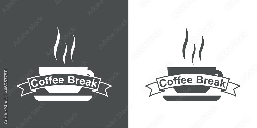Banner con texto Coffee Break en cinta con taza de café con humo en ...