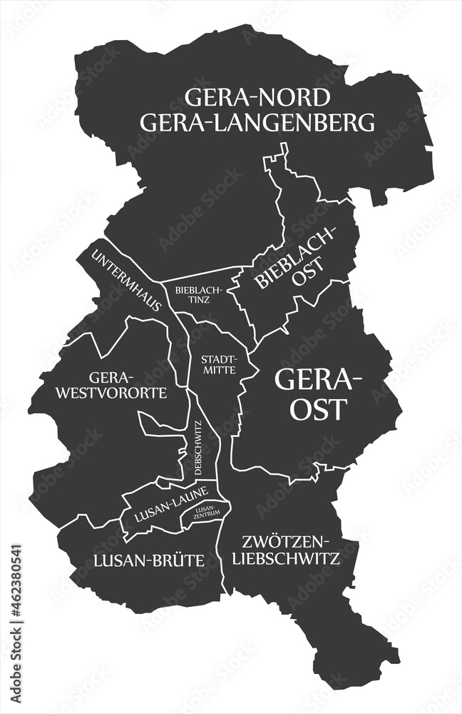 Gera City Map Germany DE labelled black illustration Stock Vector ...