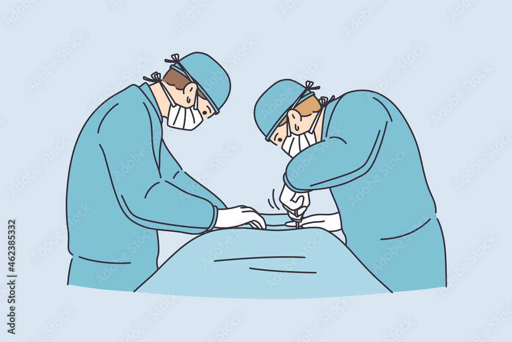 Vetor de Medicare, health and surgery concept. Two young doctors ...