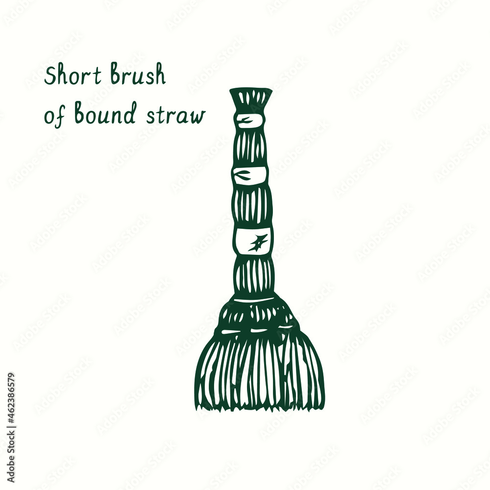 Short brush of bound straw. Ink black and white doodle drawing in ...