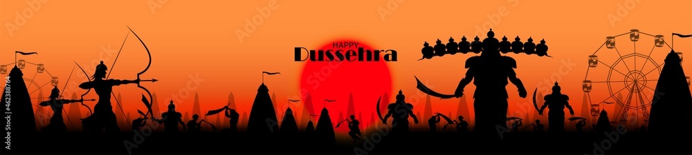 Vector illustration of Lord Rama and Ravana final fight scene on a ...