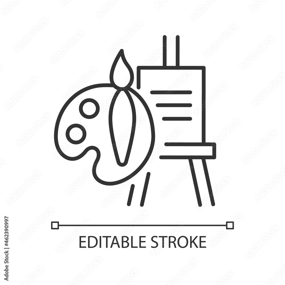 Painting talent linear icon. Ability to draw beautiful pictures. Paintbrush and canvas. Thin ...