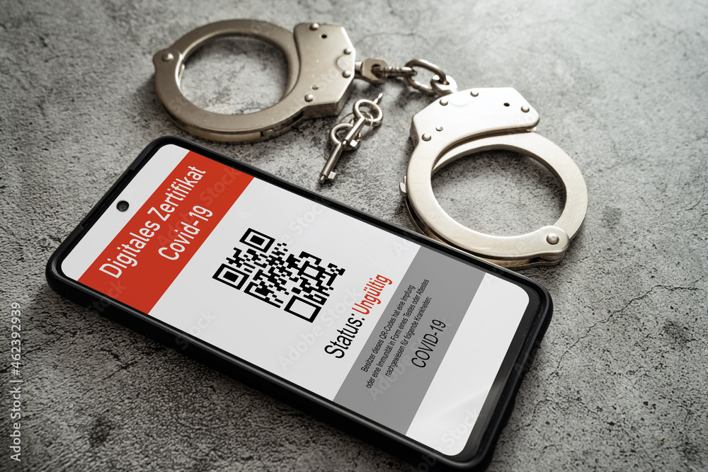 Symbol image fake digital vaccination card, invalid QR code of an ...