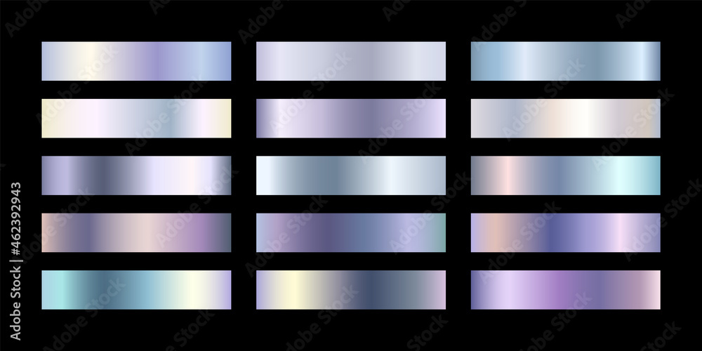 Metal chrome gradient color set. Metallic rose gold, white gold, silver ...