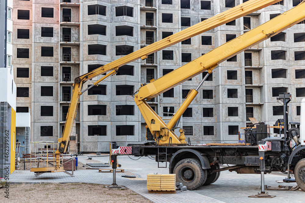 Construction telescopic tower or work platform for people to work at ...
