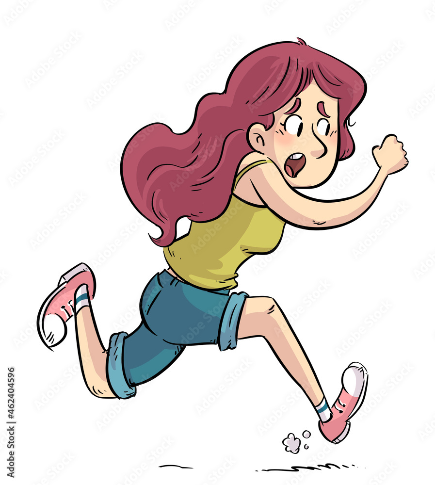 Scared Girl Cartoon Running
