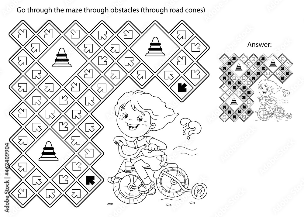 Maze or Labyrinth Game. Puzzle. Coloring Page Outline Of cartoon girl ...