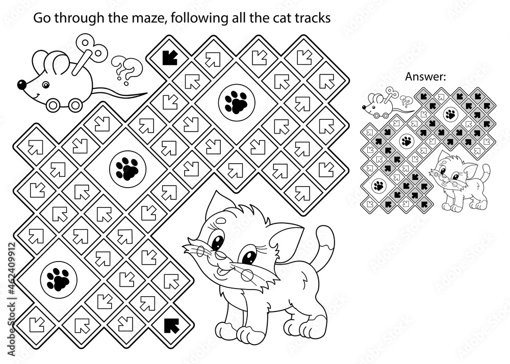 Maze or Labyrinth Game. Puzzle. Coloring Page Outline Of cartoon little ...