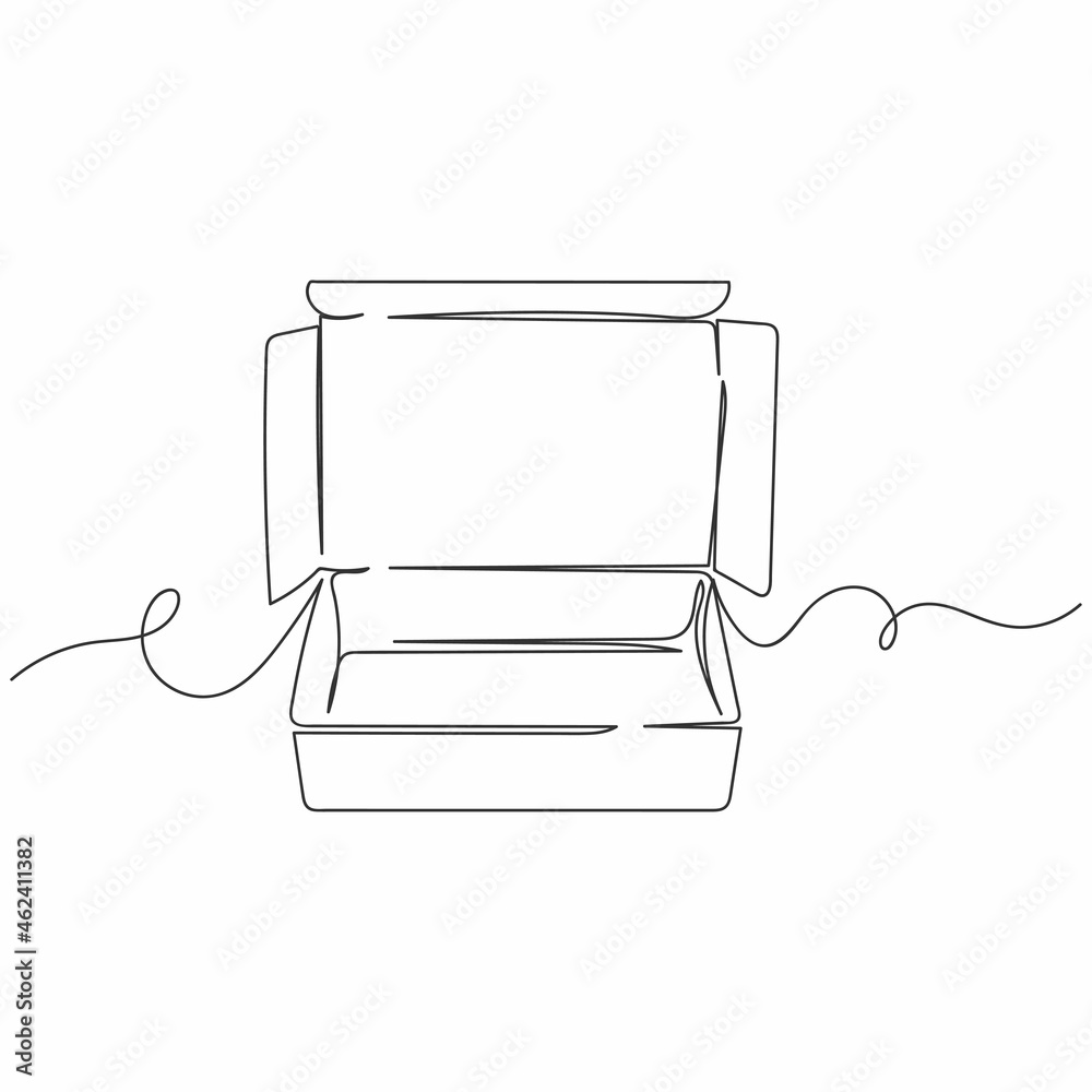 Continuous one line drawing of empty open cardboard box in silhouette ...
