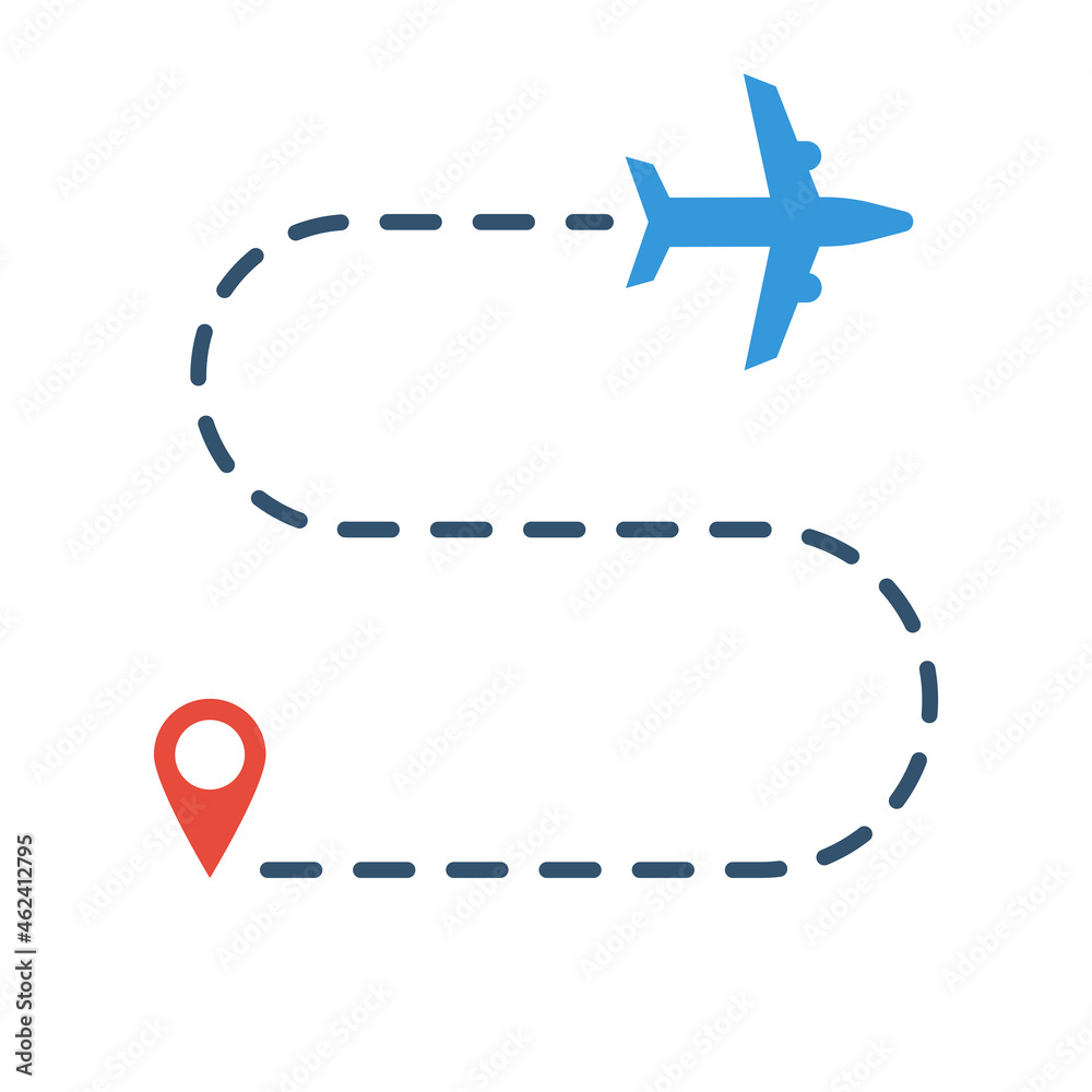 Airplane way. Airlines trajectory with starting point and aircraft ...