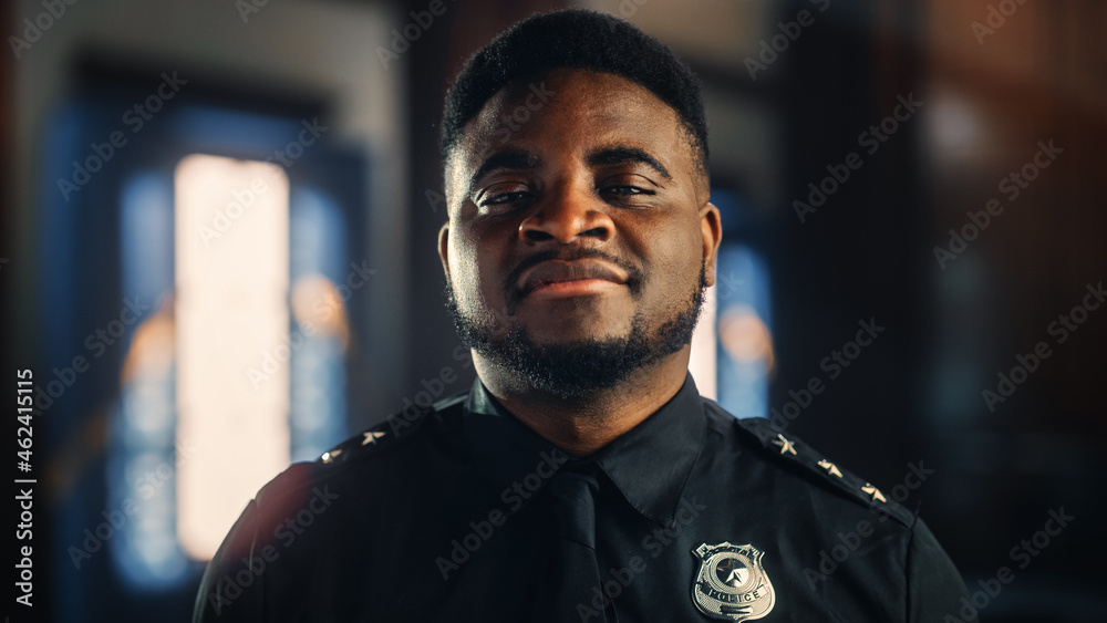 Authentic Portrait of Happy and Handsome Black Policeman in Universal ...