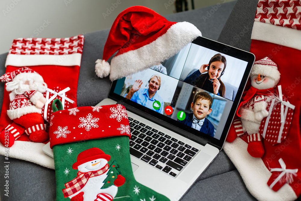 Family online video conference, christmas greetings. Virtual call ...