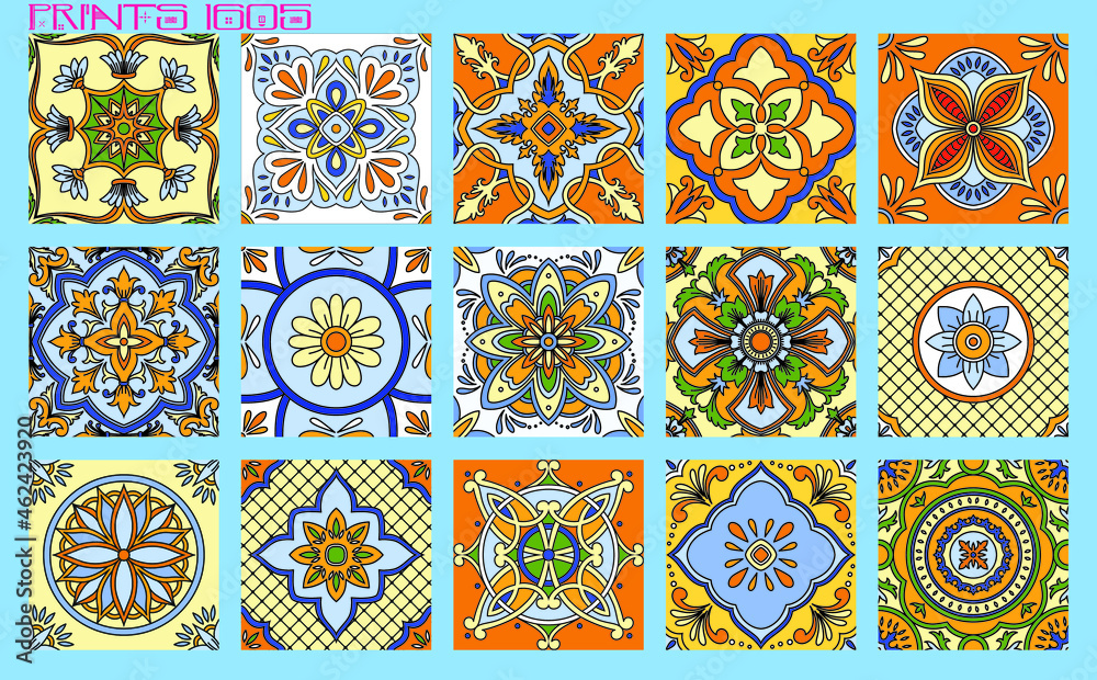 Pattern vector tiles traditional textures ornamental ceramics Spanish ...