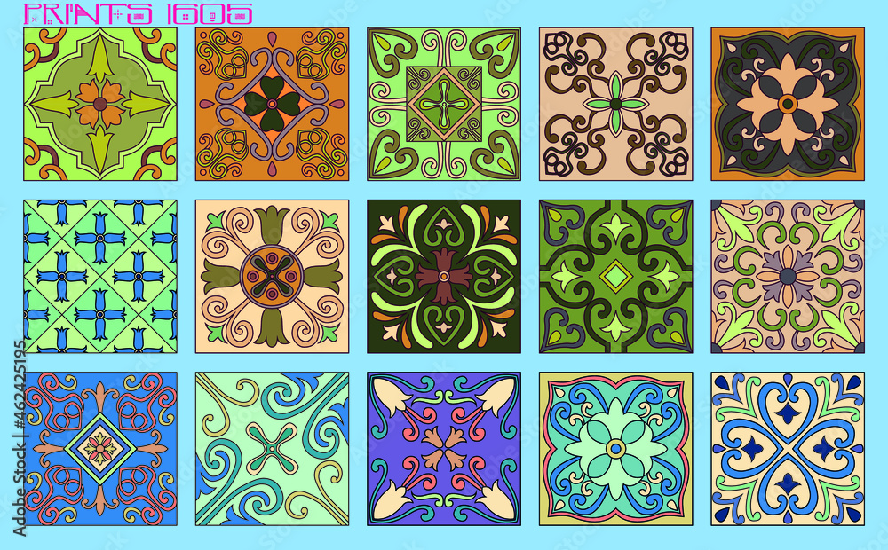Pattern vector tiles traditional textures ornamental ceramics Spanish ...