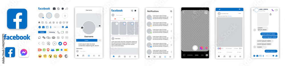 Set facebook screen social media and social network interface template ...