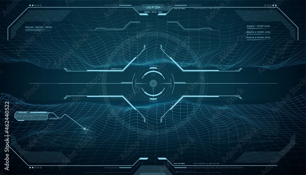 HUD futuristic monitor screen, target aim control interface vector ...