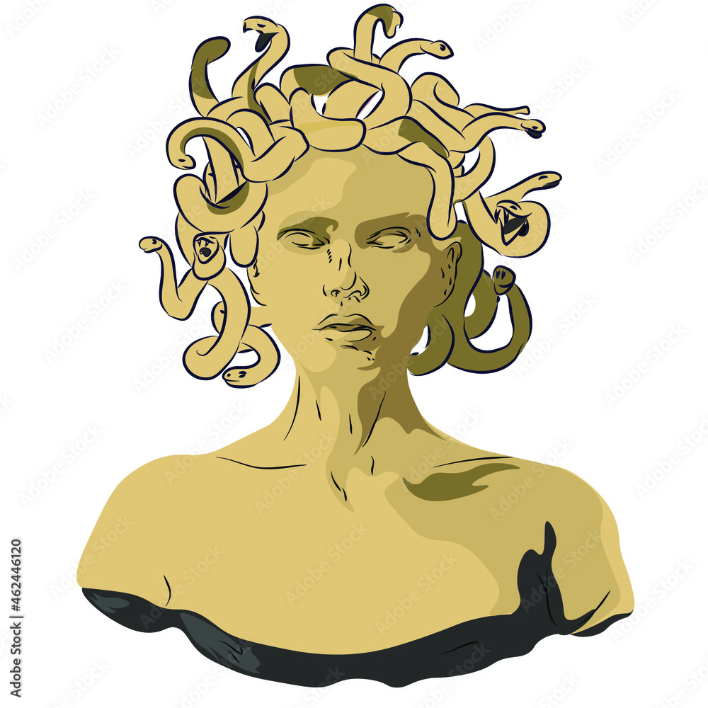 Medusa head with snakes greek myth creature pop art retro vector ...