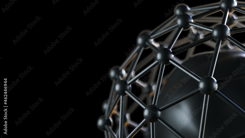 Molecular 3d render of structure of nucleus. Network of both protons ...