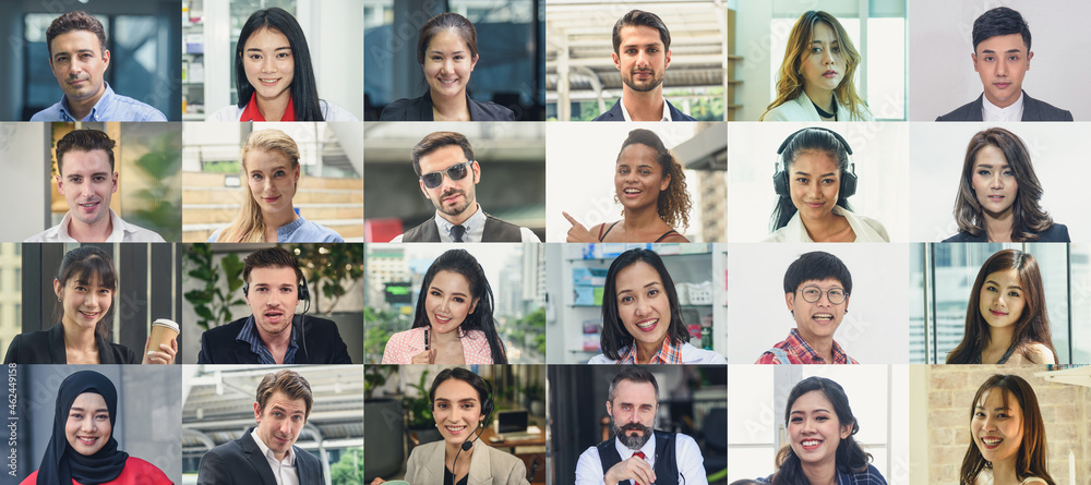 Multi ethnic people of different age looking at camera collage mosaic ...