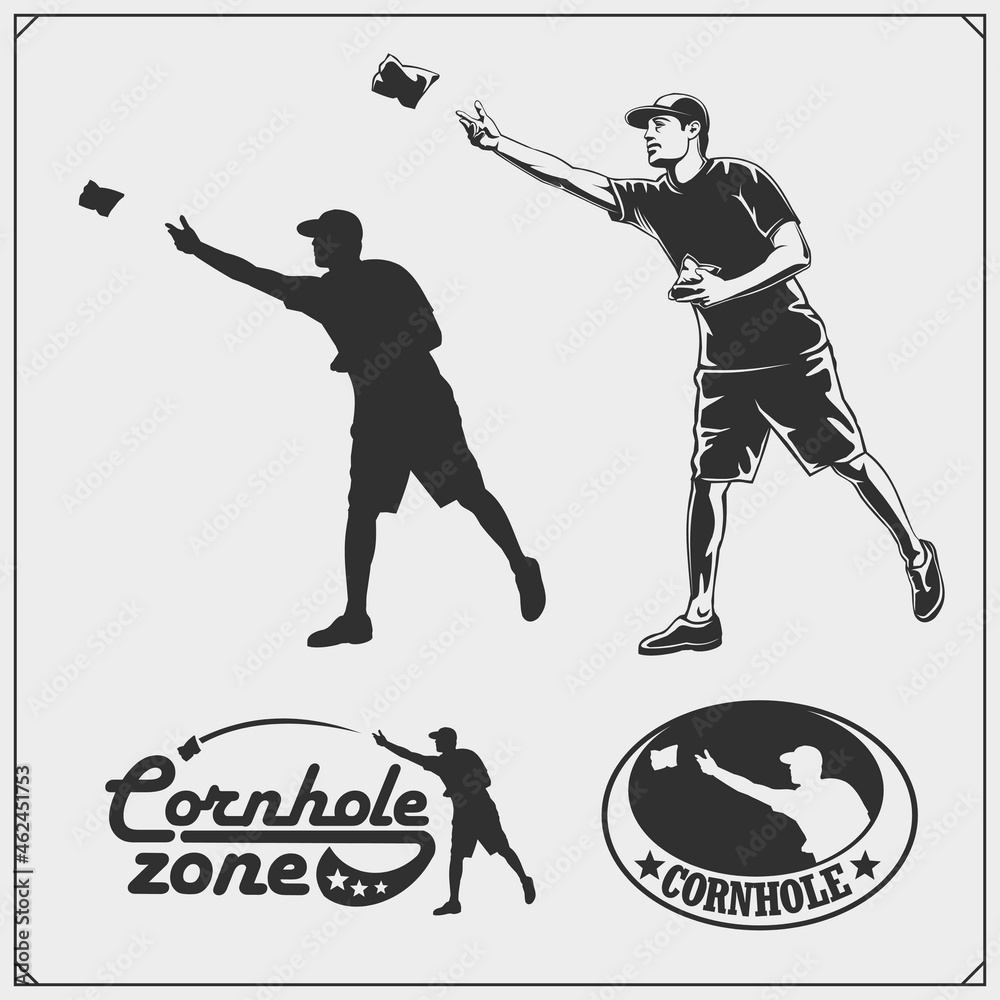 Cornhole badges, labels and design elements. Sport club emblems. Stock ...
