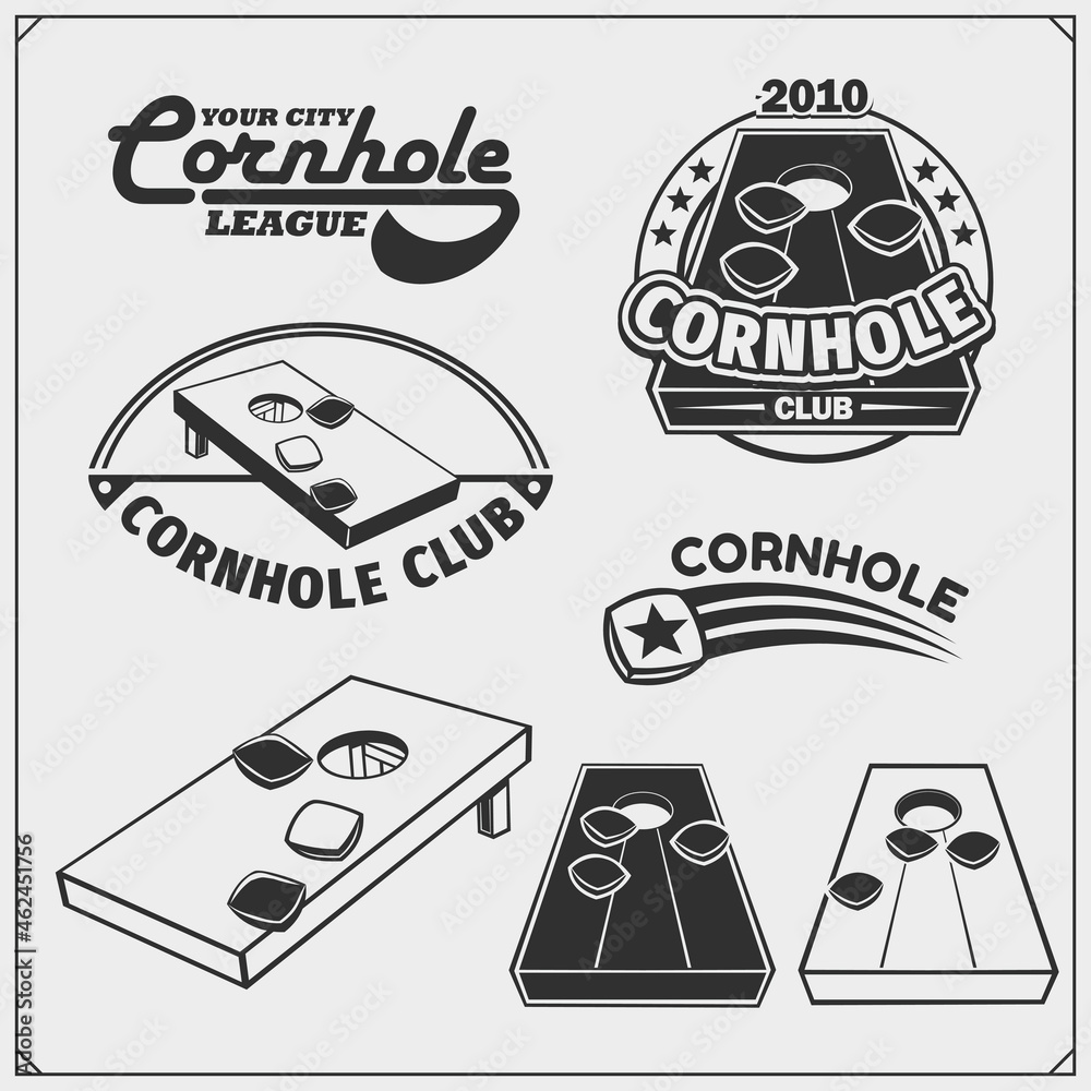 Cornhole badges, labels and design elements. Sport club emblems. Stock ...