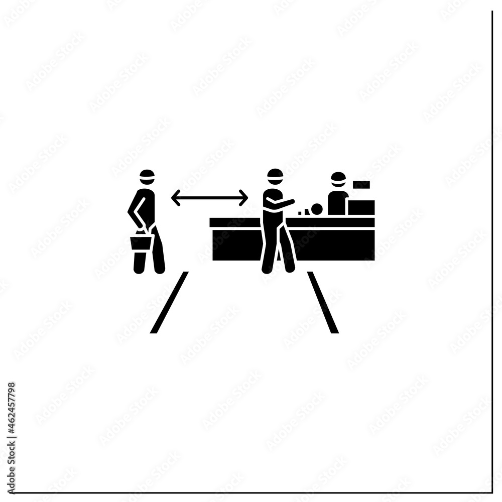 Shop queue glyph icon. Consumer keeping safe physical distance at ...