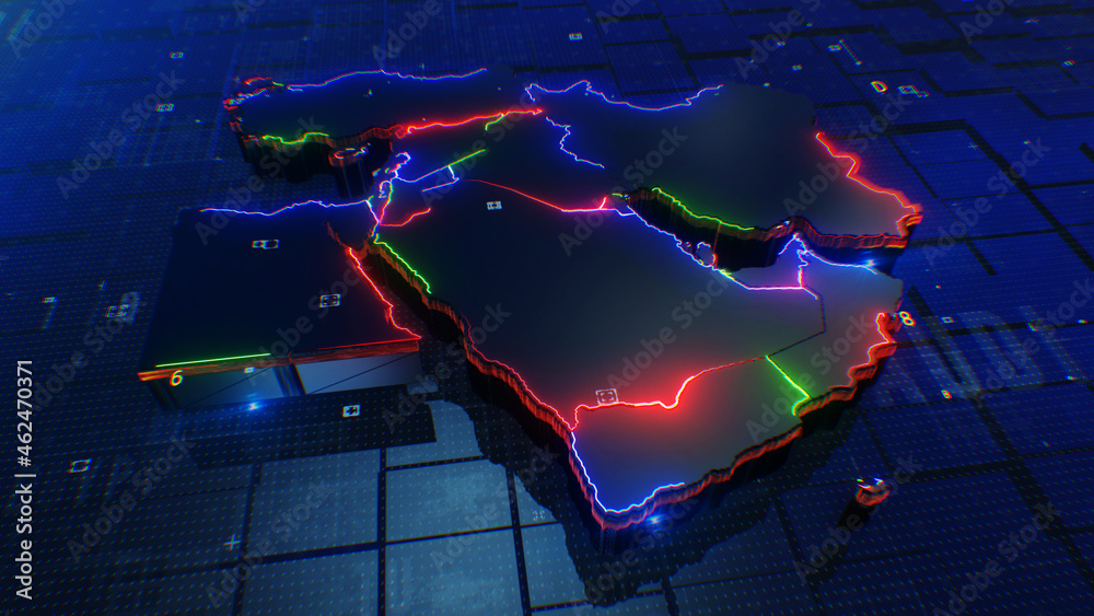 Middle East map digital 4k Stock Illustration | Adobe Stock
