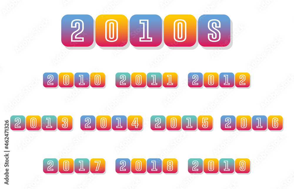 2010s Year Labels | App Icon Style Timeline & Clipart Set | Calendar ...