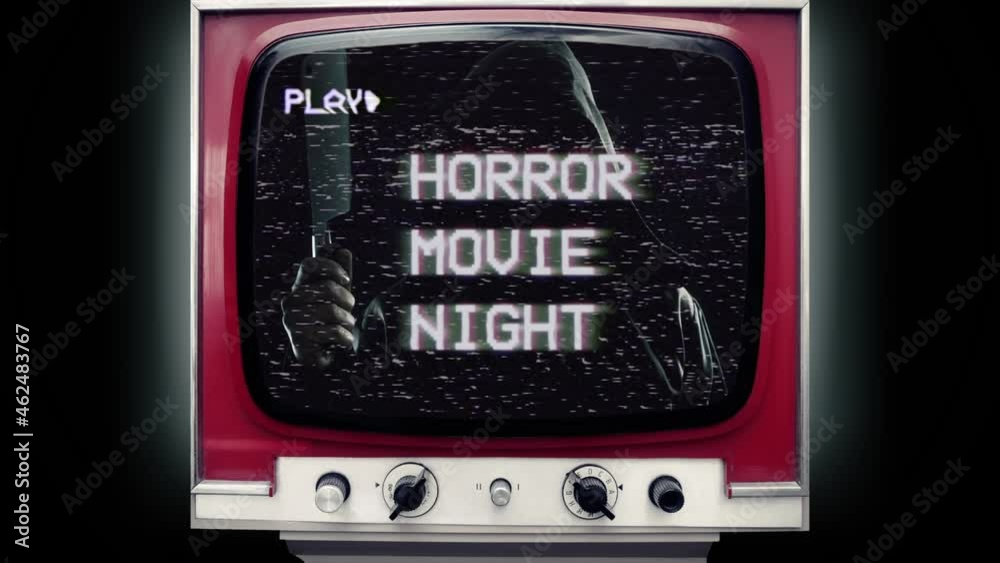 A retro TV set showing a VHS tape recording: a faceless friar (a ghost ...