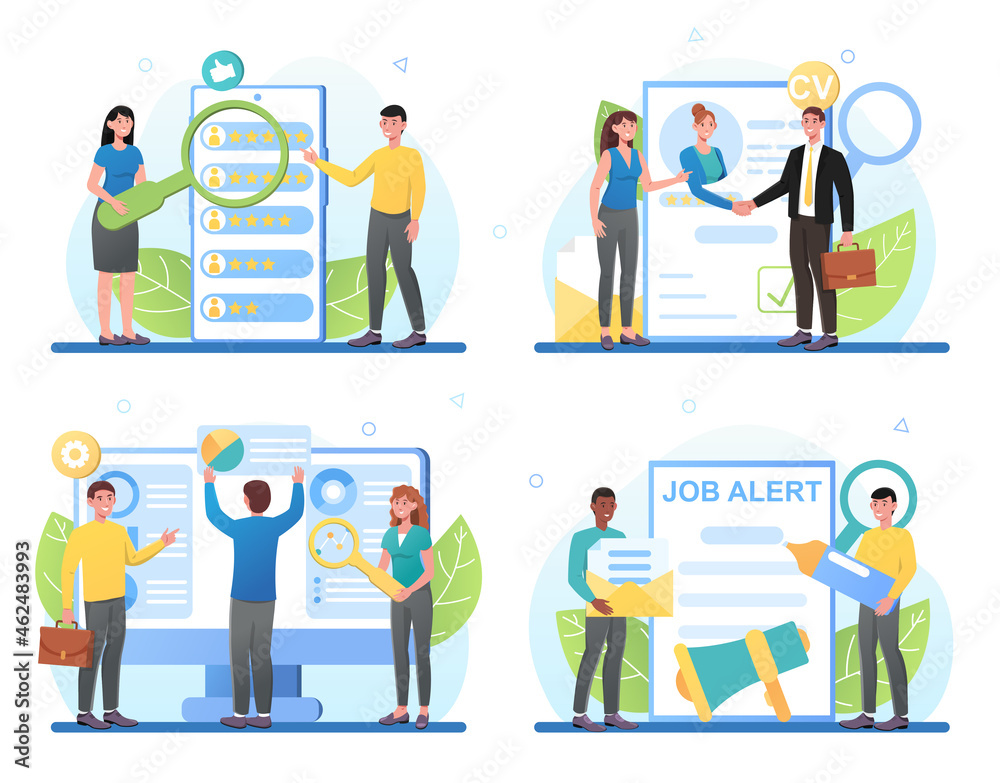 Human resources in company. Set of pictures used by employees to check ...