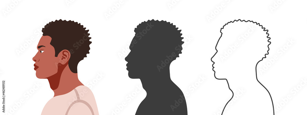 Heads in profile. Face from the side. Silhouettes of people in three ...
