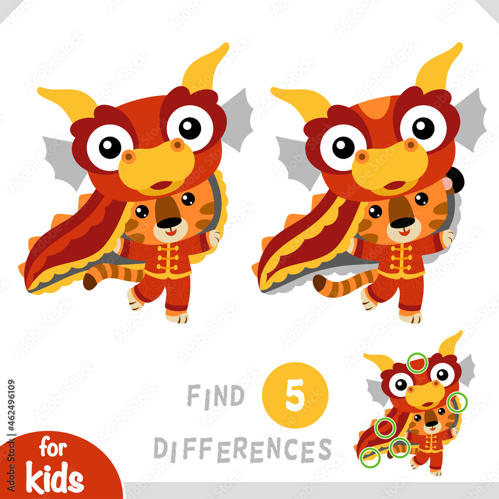 Find differences, educational game for kids, Chinese new year character ...