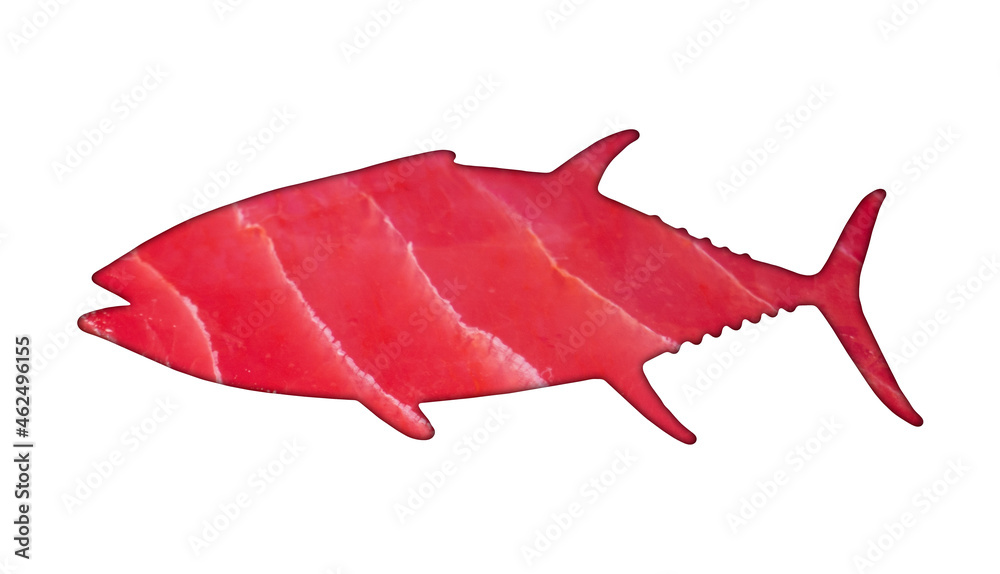 Yellow fin tuna steak like a fish isolated. Fish-shaped fresh rare tuna ...