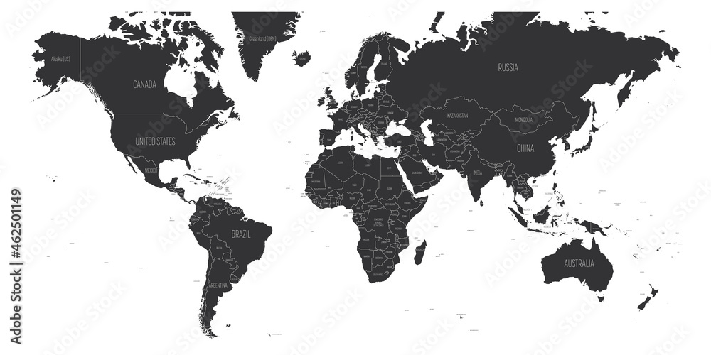Map of World. Mercator projection. High detailed political map of ...