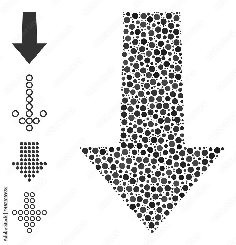 Round dot composition arrow down. Vector collage is based on arrow down ...