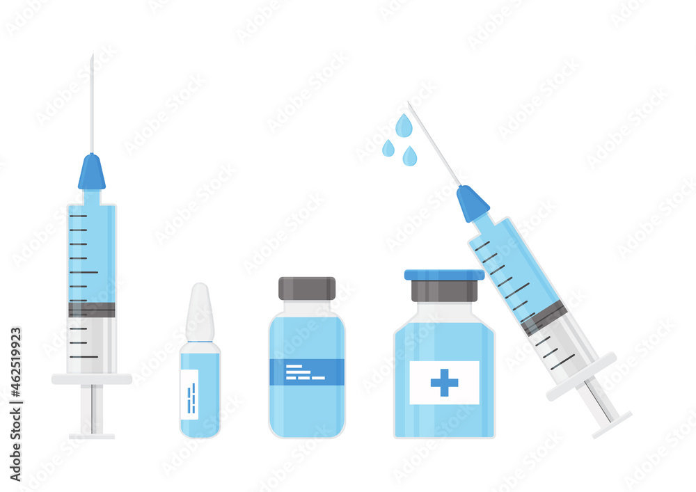 Syringe and vial vaccine, medicine bottle vector icon, medical ...