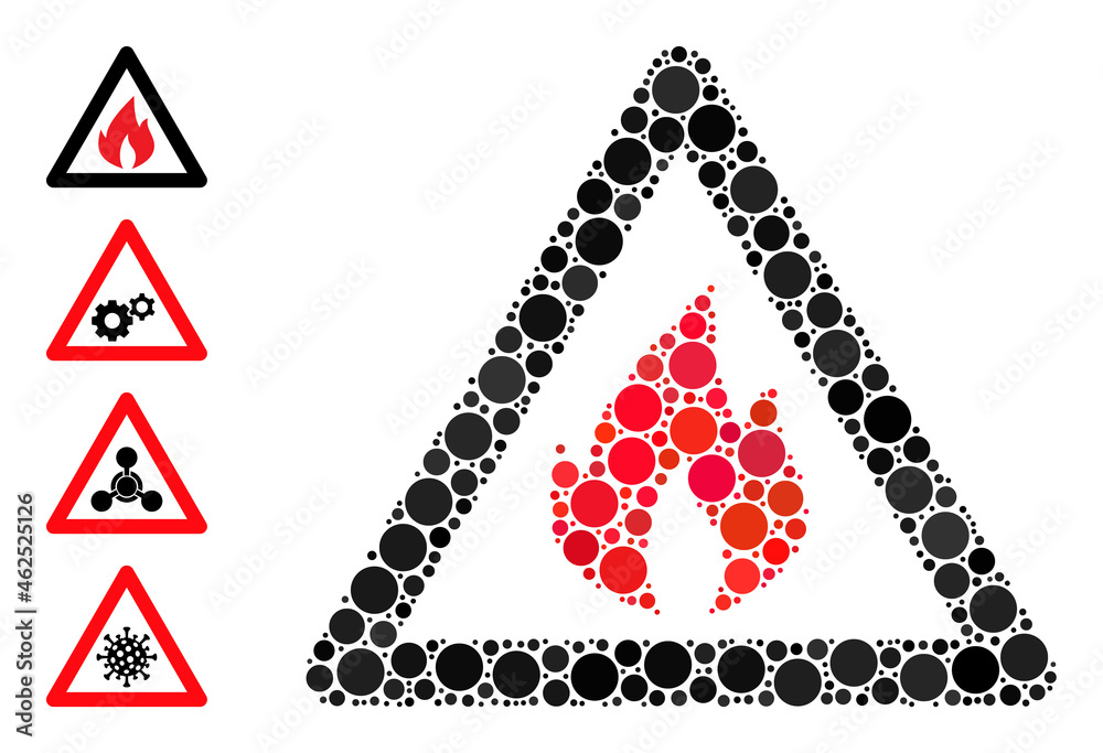 Circle collage fire warning. Vector collage is based on fire warning ...