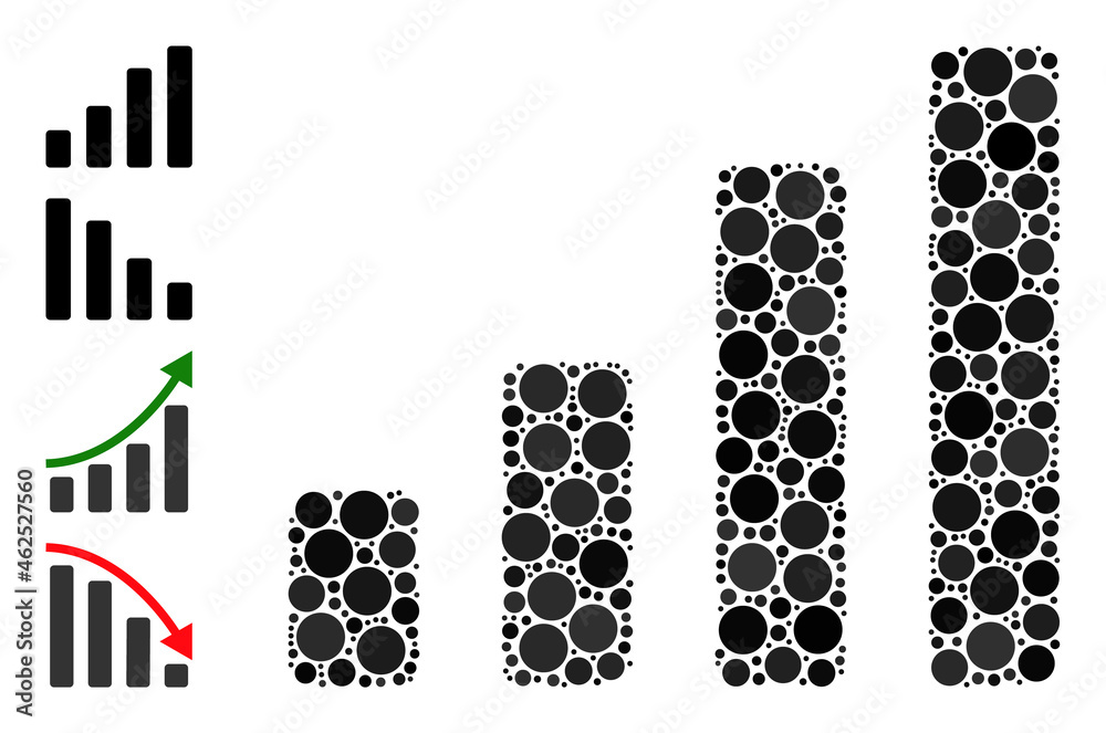 Round dot composition bar chart. Vector mosaic is based on bar chart ...