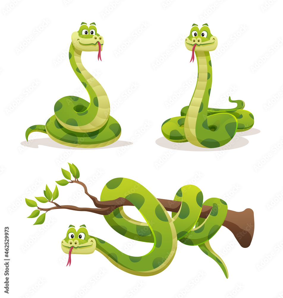 Set of snake in various poses cartoon illustration Stock Vector | Adobe ...